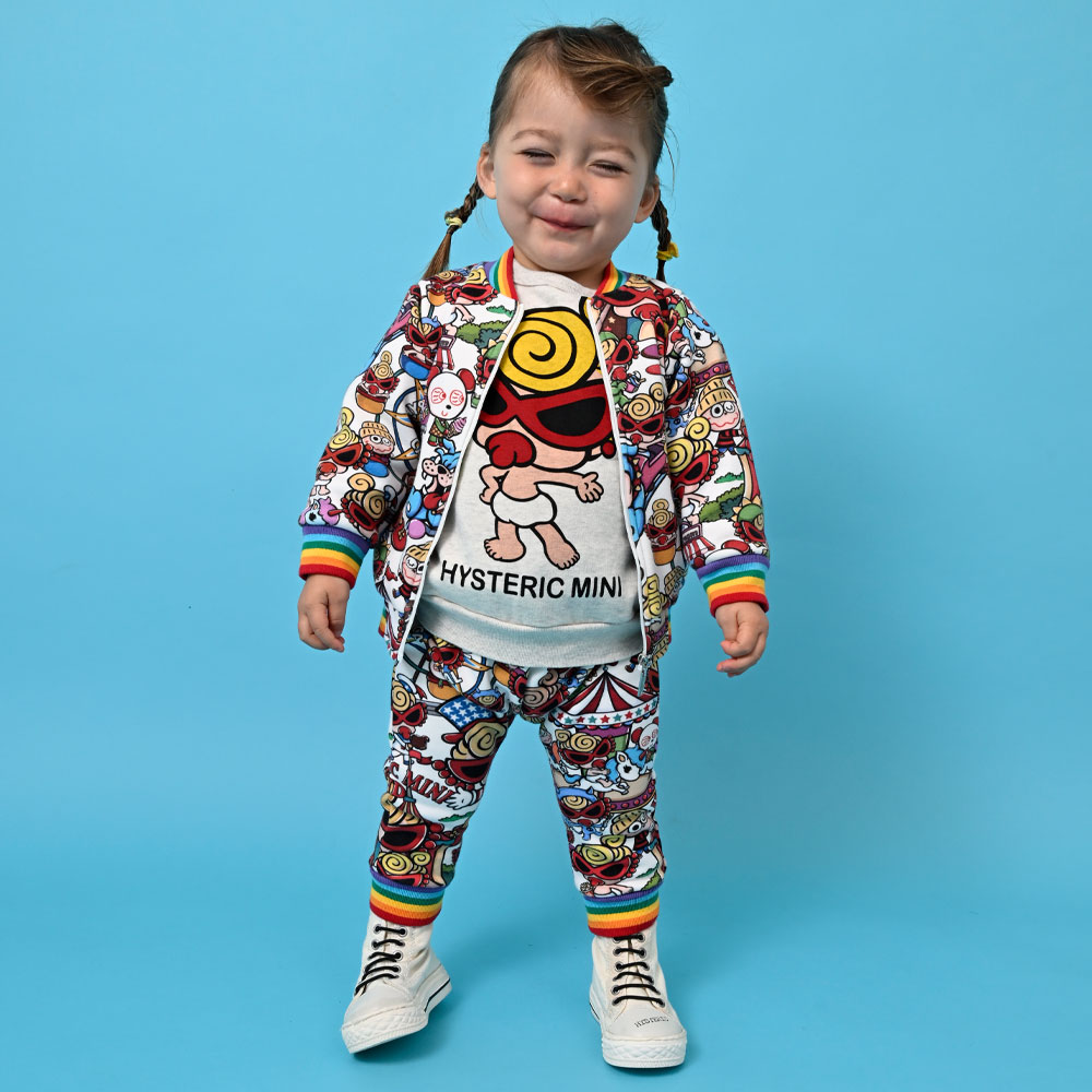 Hysteric Mini Direct Web MY FIRST HYSTERIC HYSTERIC MINI LAND総柄 Viscotex ボンバー裏毛パンツ(80cm ブラック ...